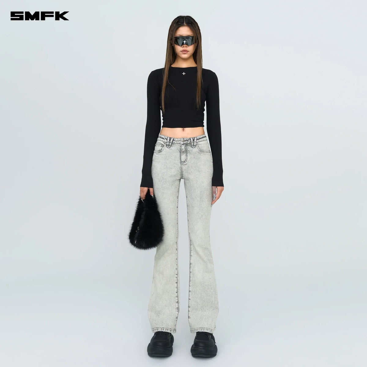 FUTURE MIRAGE GRAY NEBULA STRETCH-FLARED JEANS – 8pm Canada Store
